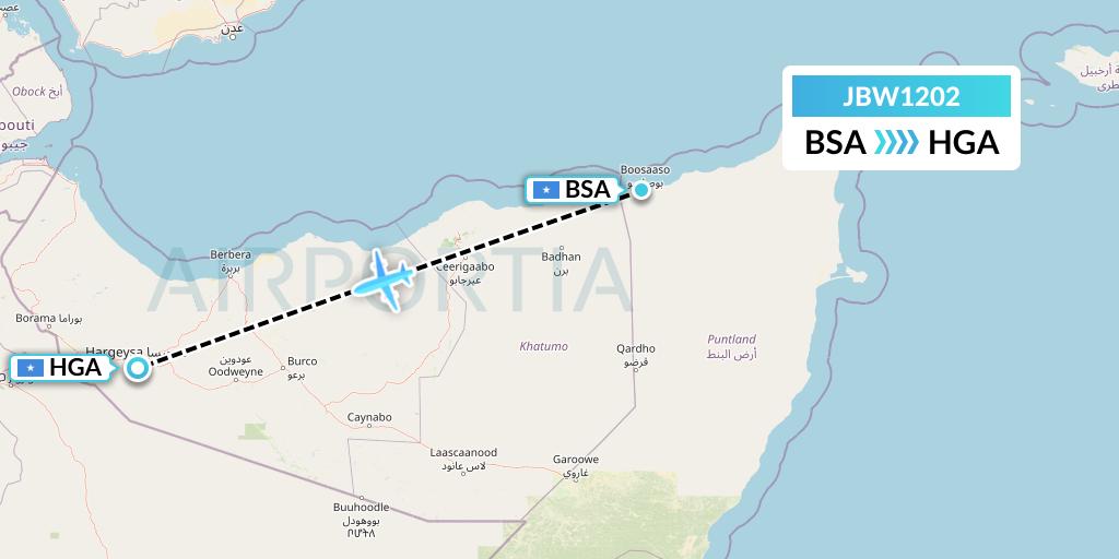 JBW1202 Flight Status Jubba Airways: Bosaso to Hargeisa (3J1202)