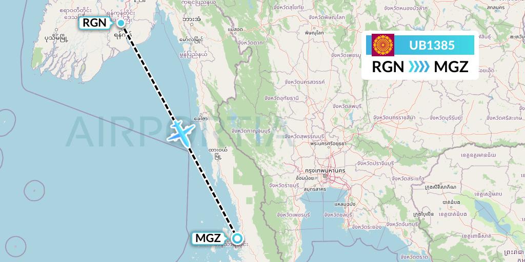 UB1385 Flight Status Myanmar National Airlines: Yangon to Myeik (UBA1385)