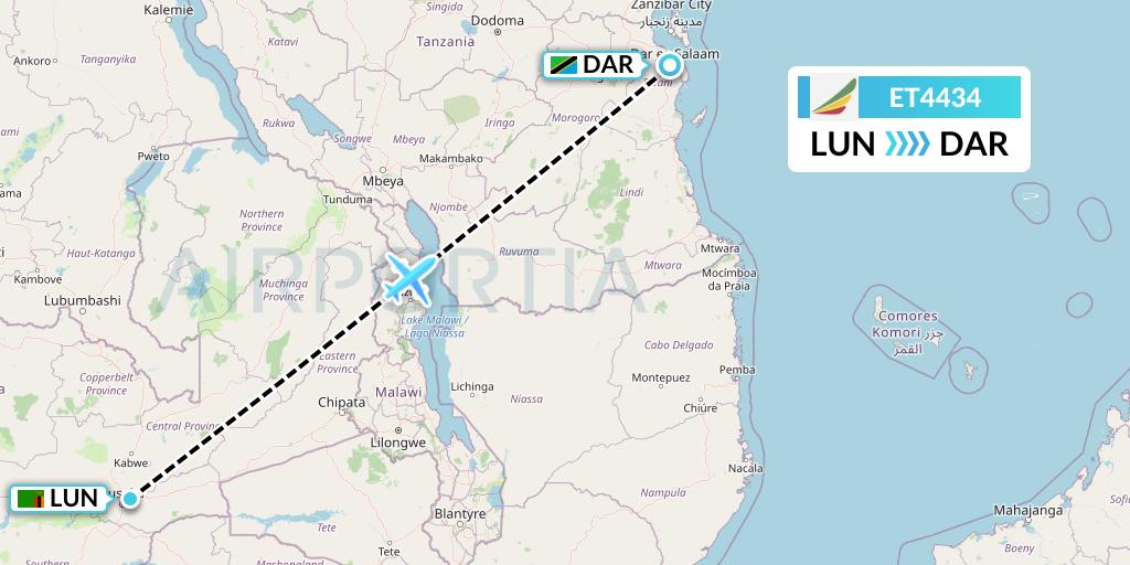 ET4434 Flight Status Ethiopian Airlines: Lusaka to Dar-es-Salaam (ETH4434)