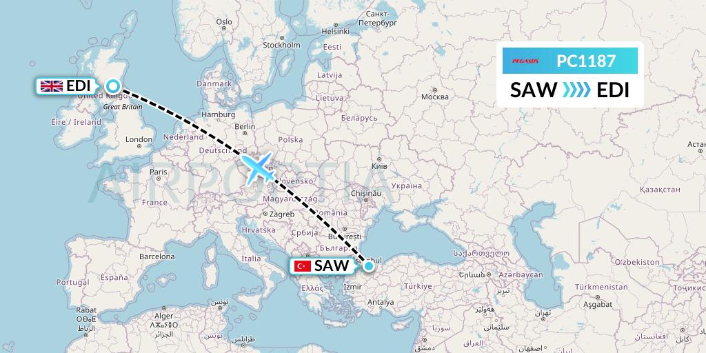 PC1187 Flight Status Pegasus Airlines: Istanbul to Edinburgh (PGT1187)