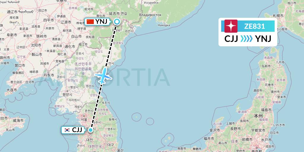 ZE831 Flight Status Eastar Jet: Cheongju to Yanji (ESR831)