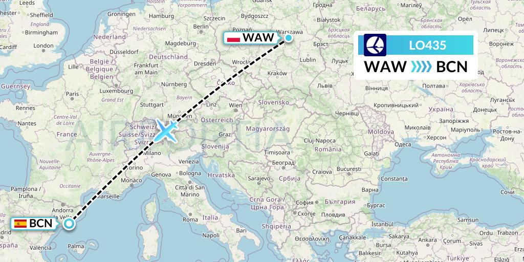 LO435 Flight Status LOT: Warsaw to Barcelona (LOT435)