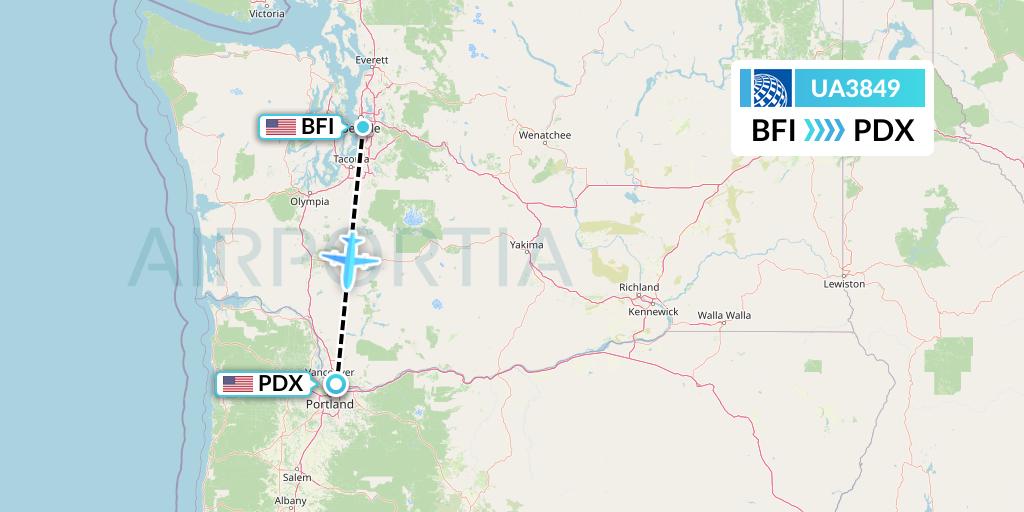 UA3849 Flight Status United Airlines: Seattle to Portland (UAL3849)