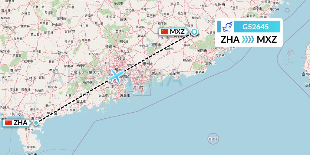 G52645 Flight Status China Express Airlines: Zhanjiang to Meixian (HXA2645)