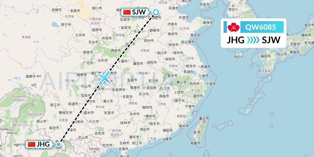 QW6085 Flight Status Qingdao Airlines: Jinghong to Shijiazhuang (QDA6085)