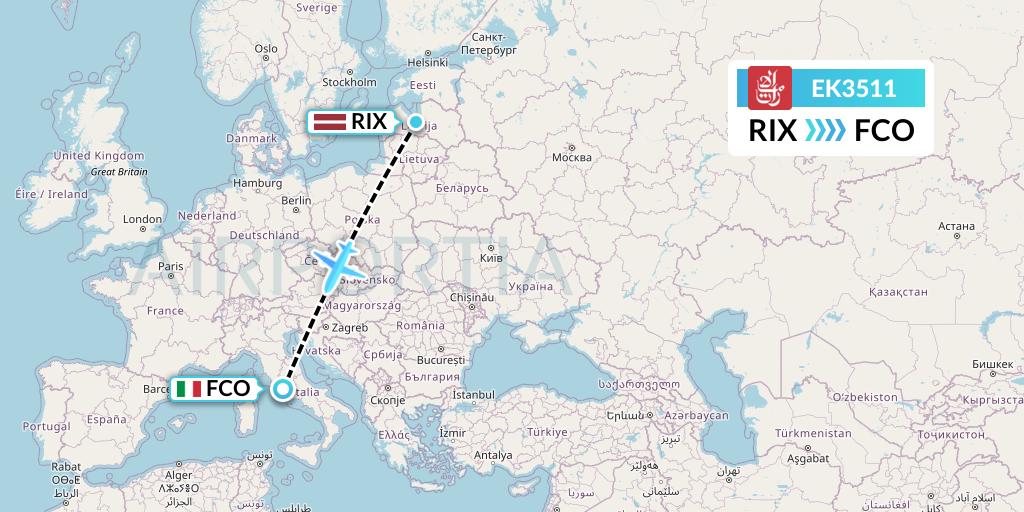 EK3511 Flight Status Emirates: Riga to Rome (UAE3511)