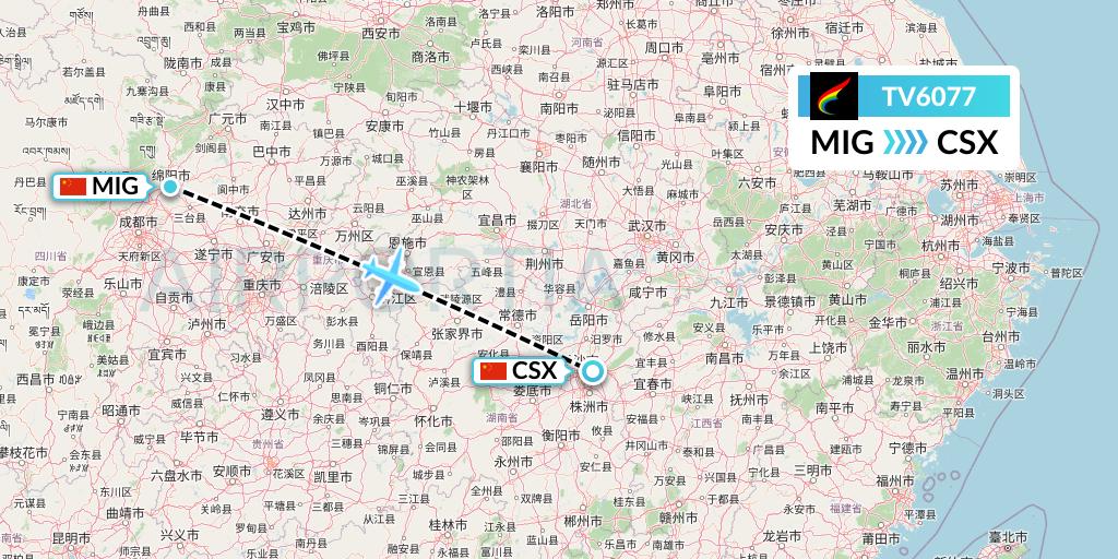 TV6077 Flight Status Tibet Airlines: Mianyang to Changsha (TBA6077)