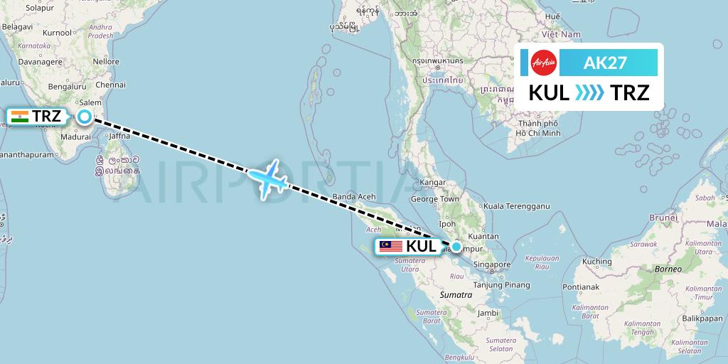AK27 Flight Status AirAsia: Kuala Lumpur to Tiruchirapalli (AXM27)
