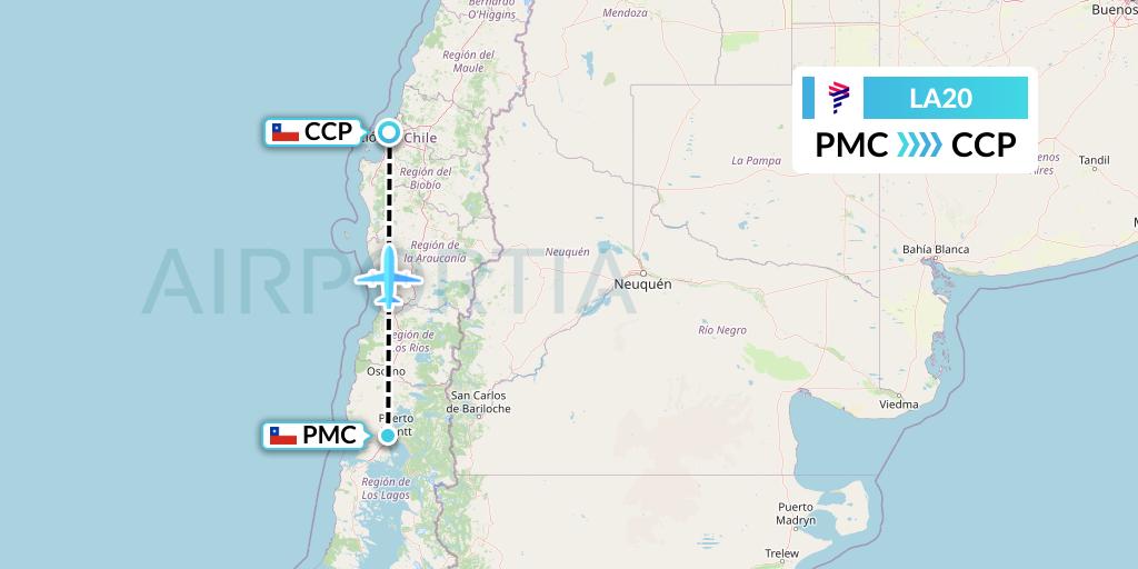 LA20 Flight Status LAN Airlines: Puerto Montt to Concepcion (LAN20)