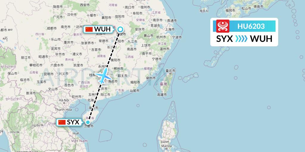 HU6203 Flight Status Hainan Airlines: Sanya to Wuhan (CHH6203)
