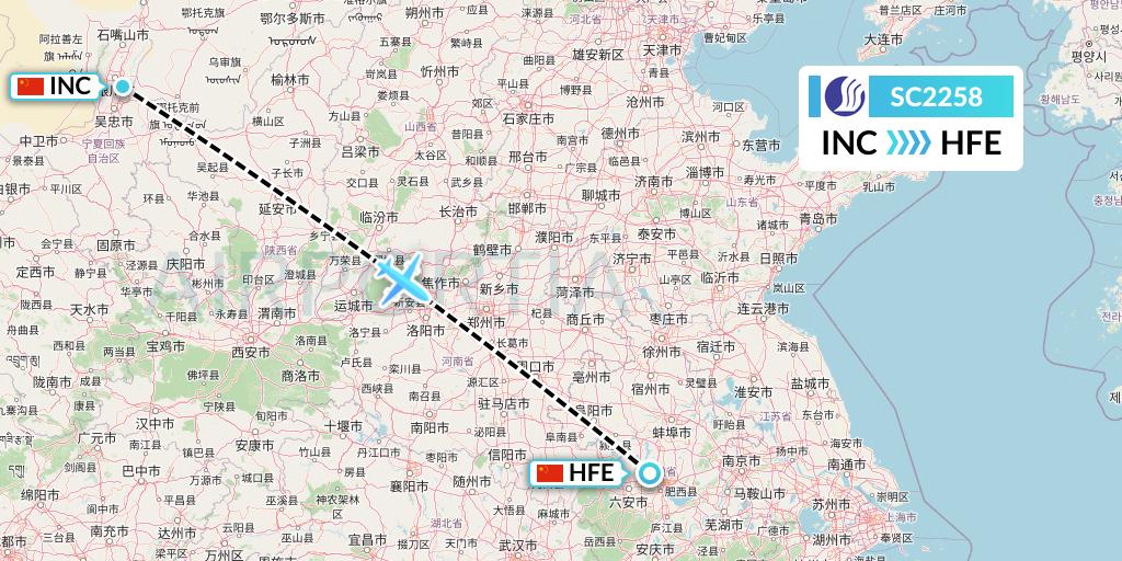 SC2258 Flight Status Shandong Airlines: Yinchuan to Hefei (CDG2258)