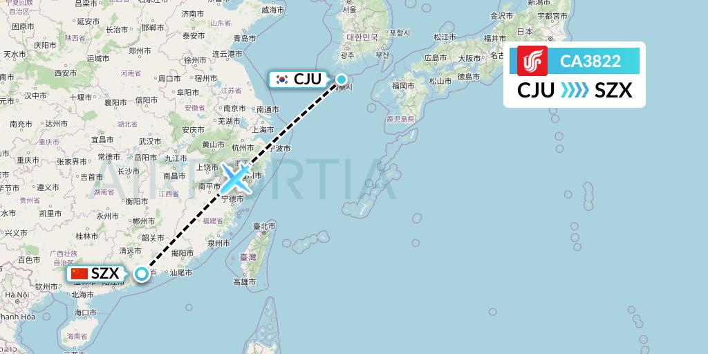 CA3822 Flight Status Air China: Jeju to Shenzhen (CCA3822)