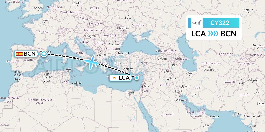 CY322 Flight Status Cyprus Airways: Larnaca to Barcelona (CYP322)
