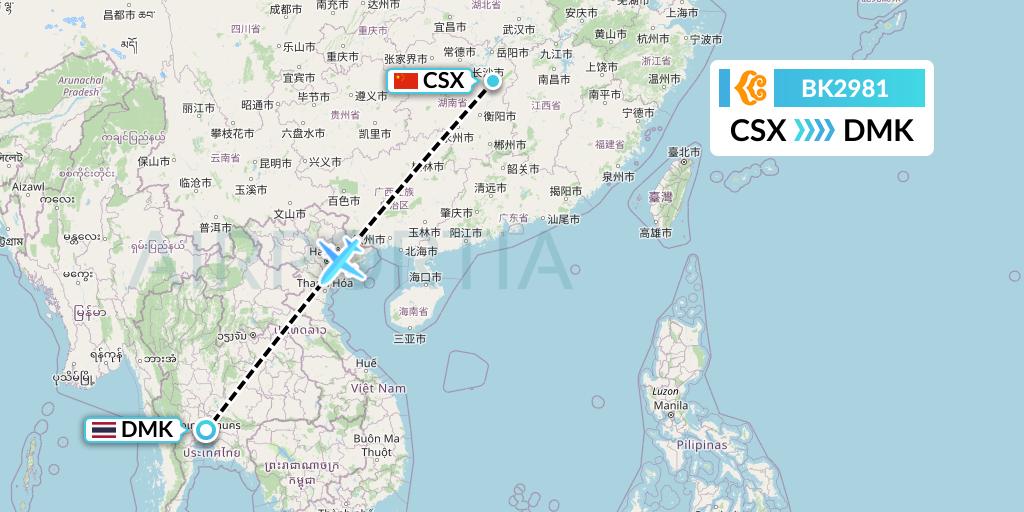 BK2981 Flight Status Okay Airways: Changsha to Bangkok (OKA2981)