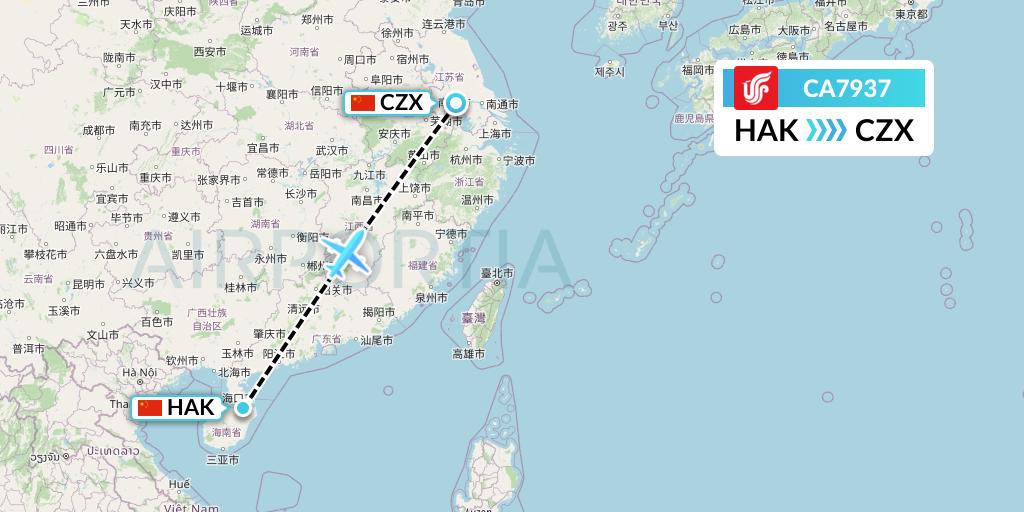 CA7937 Flight Status Air China: Haikou to Changzhou (CCA7937)