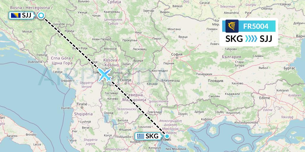 FR5004 Flight Status Ryanair: Thessaloniki to Sarajevo (RYR5004)
