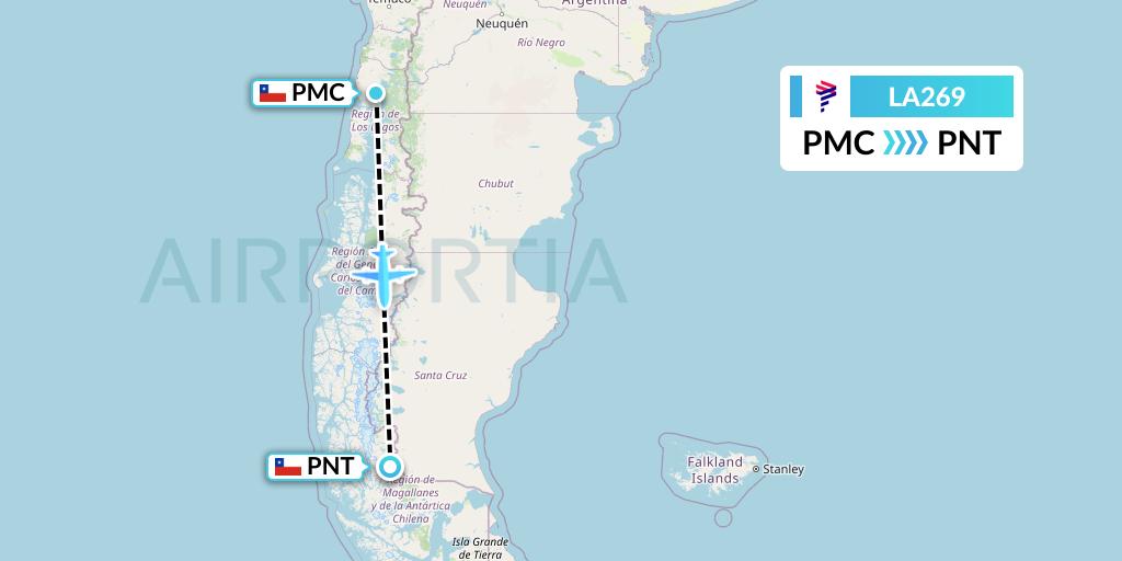 LA269 Flight Status LAN Airlines: Puerto Montt to Puerto Natales (LAN269)