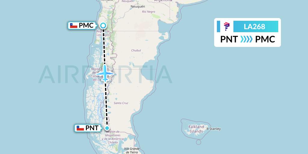 LA268 Flight Status LAN Airlines: Puerto Natales to Puerto Montt (LAN268)