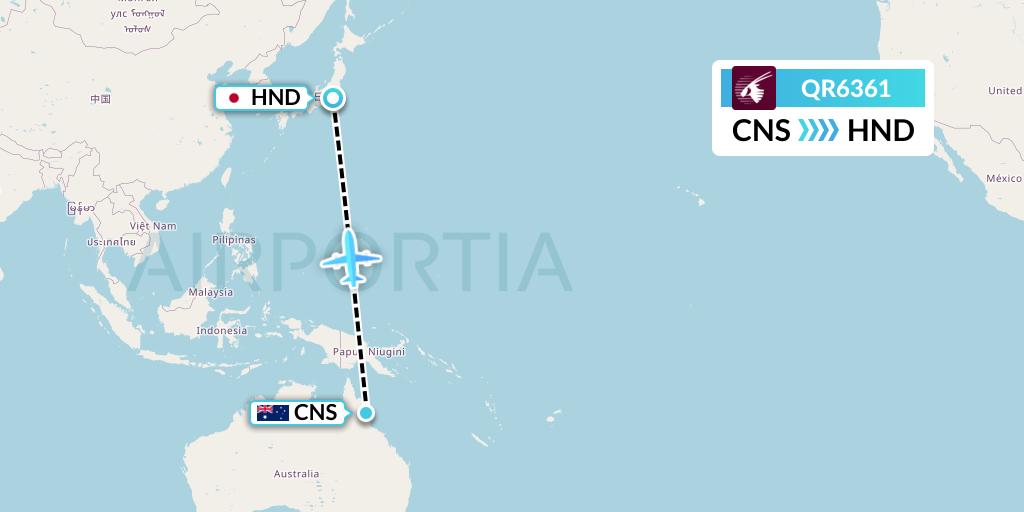 QR6361 Flight Status Qatar Airways: Cairns to Tokyo (QTR6361)