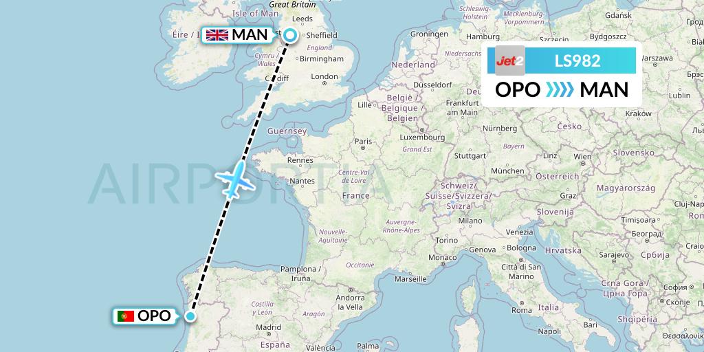 LS982 Flight Status Jet2: Porto to Manchester (EXS982)