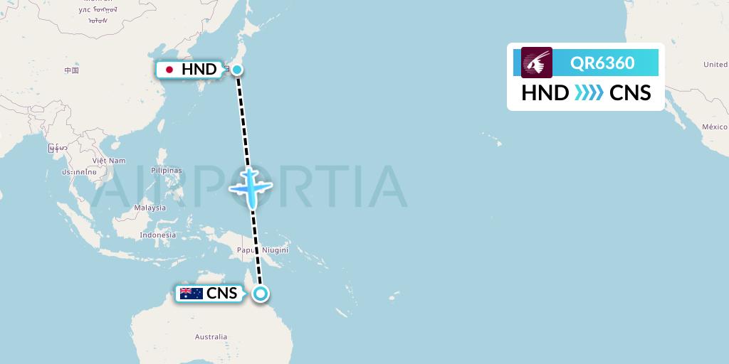 QR6360 Flight Status Qatar Airways: Tokyo to Cairns (QTR6360)