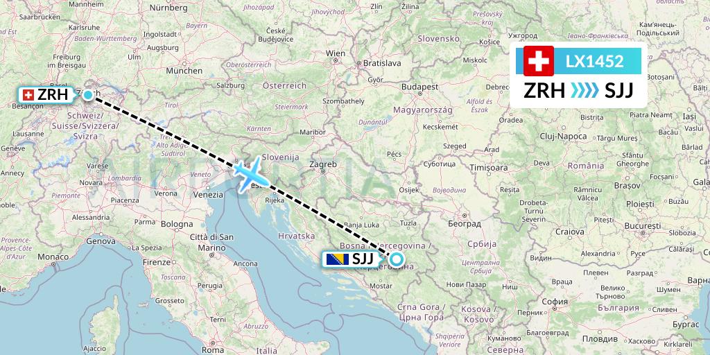 LX1452 Flight Status Swiss: Zurich to Sarajevo (SWR1452)