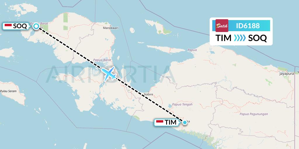 ID6188 Flight Status Batik Air: Timika to Sorong (BTK6188)
