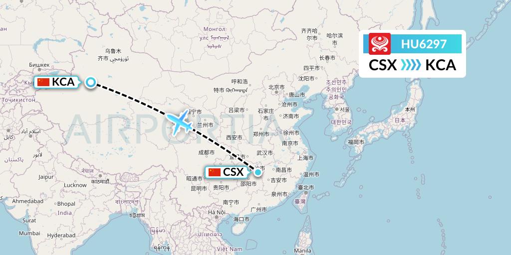 HU6297 Flight Status Hainan Airlines: Changsha to Kuqa (CHH6297)