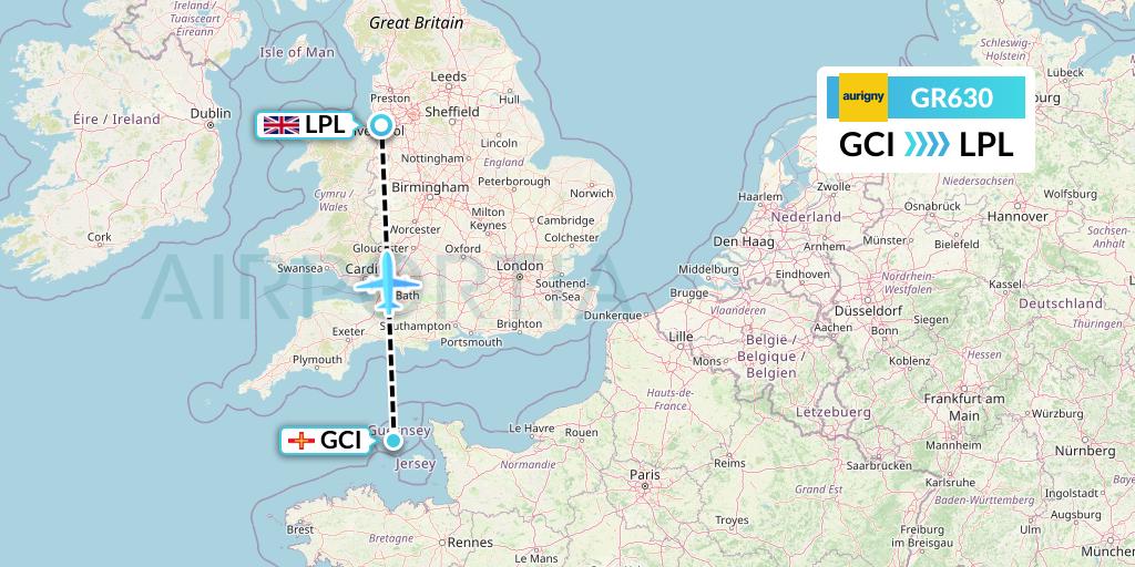 GR630 Flight Status Aurigny Air Services: Guernsey to Liverpool (AUR630)