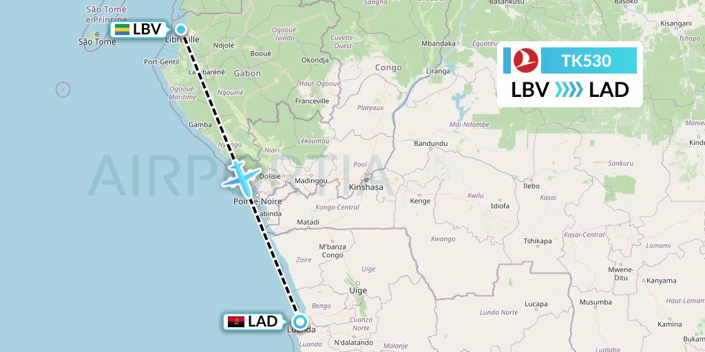 TK530 Flight Status Turkish Airlines: Libreville to Luanda (THY530)