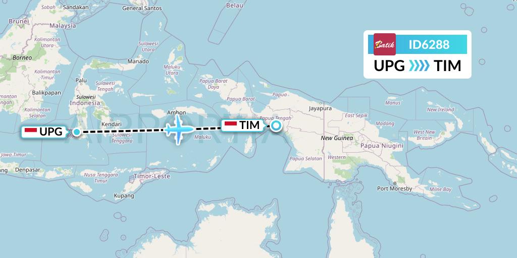ID6288 Flight Status Batik Air: Makassar to Timika (BTK6288)