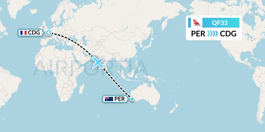 QF33 Flight Status Qantas: Perth to Paris (QFA33)