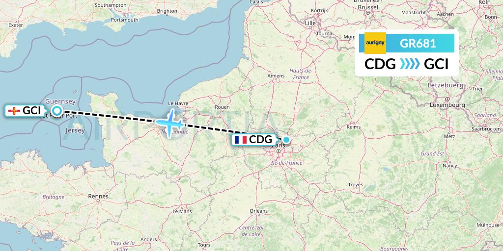 GR681 Flight Status Aurigny Air Services: Paris to Guernsey (AUR681)