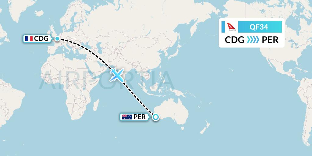 QF34 Flight Status Qantas: Paris to Perth (QFA34)