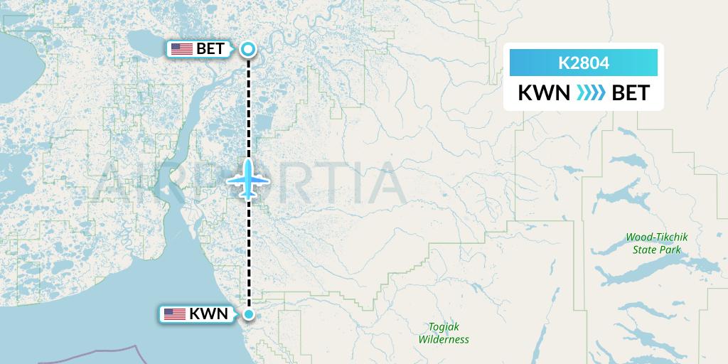 K2804 Flight Status Yute Commuter Service: Quinhagak to Bethel