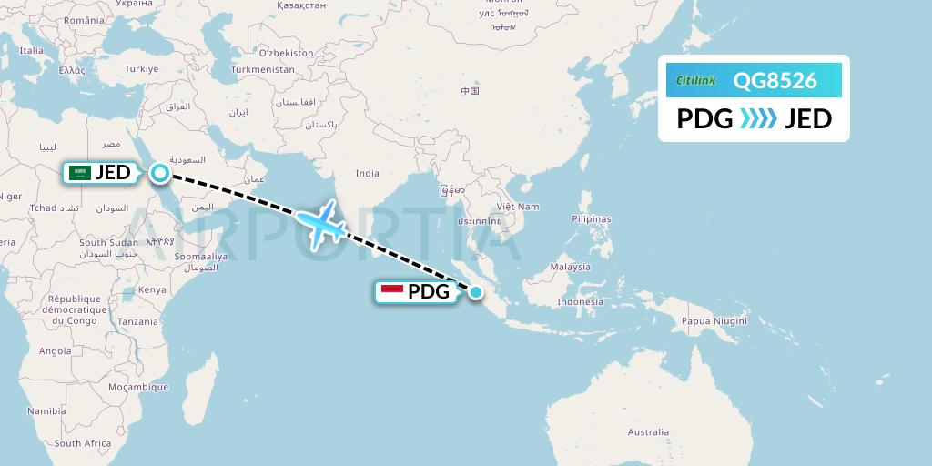 QG8526 Flight Status Citilink: Padang to Jeddah (CTV8526)
