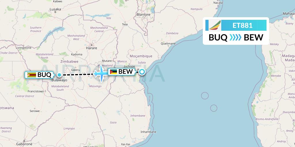 ET881 Flight Status Ethiopian Airlines: Bulawayo to Beira (ETH881)