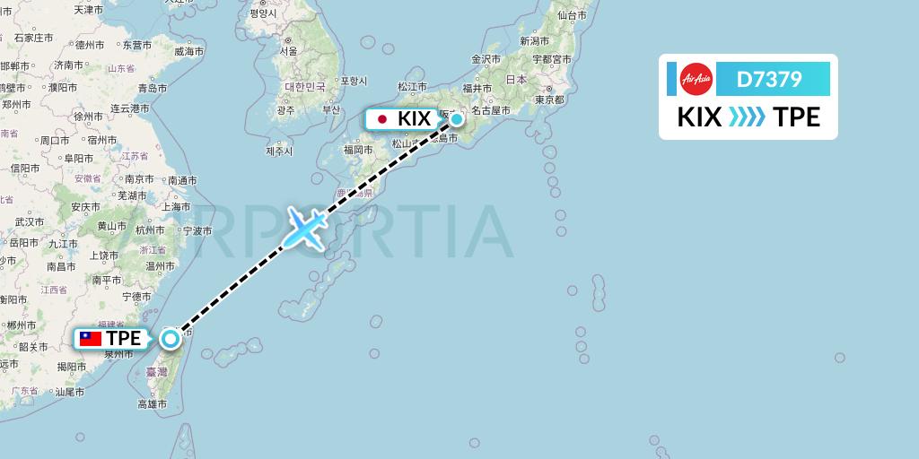 D7379 Flight Status AirAsia X: Osaka to Taipei (XAX379)
