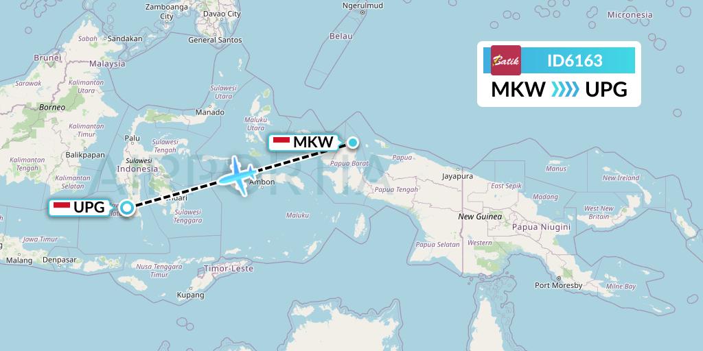 ID6163 Flight Status Batik Air: Manokwari to Makassar (BTK6163)