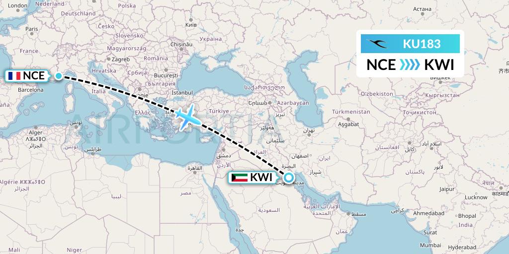 KU183 Flight Status Kuwait Airways: Nice to Kuwait City (KAC183)