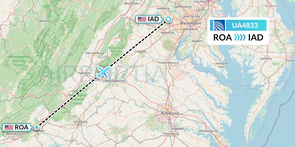 UA4833 Flight Status United Airlines: Roanoke to Washington (UAL4833)