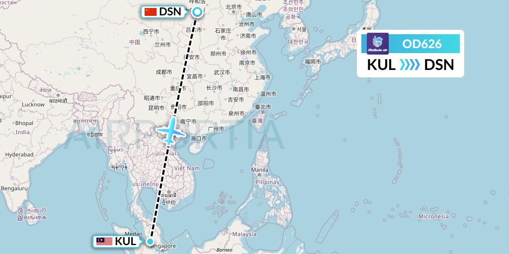 OD626 Flight Status Batik Air Malaysia: Kuala Lumpur to Dongsheng (MXD626)