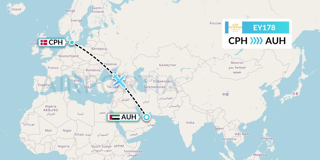 EY178 Flight Status Etihad Airways: Copenhagen to Abu Dhabi (ETD178)