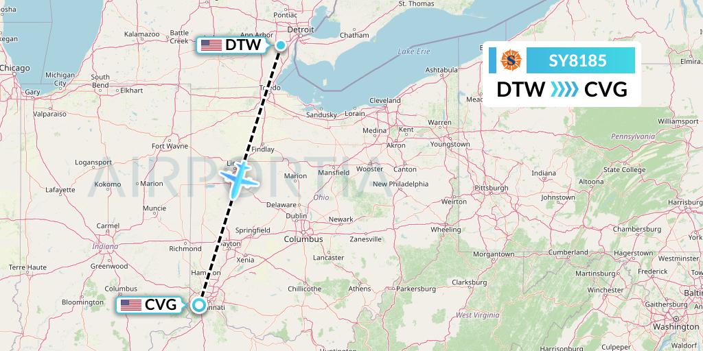 SY8185 Flight Status Sun Country Airlines: Detroit to Cincinnati (SCX8185)