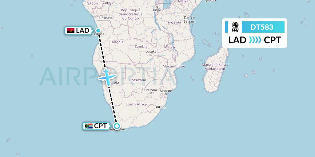 DT583 Flight Status TAAG Angola Airlines: Luanda to Cape Town (DTA583)