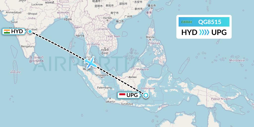 QG8515 Flight Status Citilink: Hyderabad to Makassar (CTV8515)