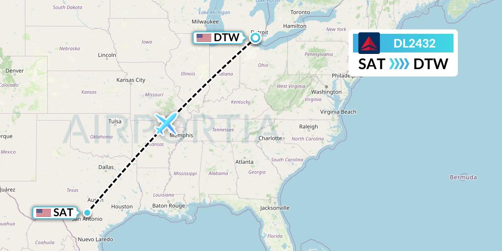 DL2432 Flight Status Delta Air Lines: San Antonio to Detroit (DAL2432)