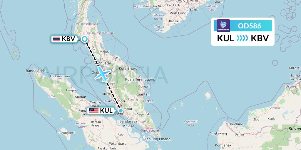 OD586 Flight Status Batik Air Malaysia: Kuala Lumpur to Krabi (MXD586)