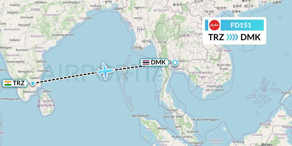 FD151 Flight Status Thai AirAsia: Tiruchirapalli to Bangkok (AIQ151)