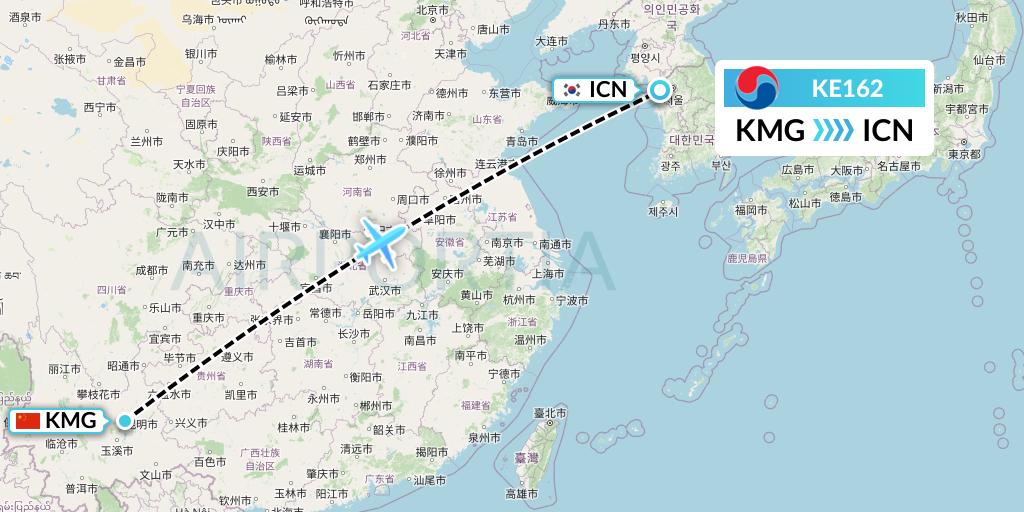 KE162 Flight Status Korean Air: Kunming to Seoul (KAL162)